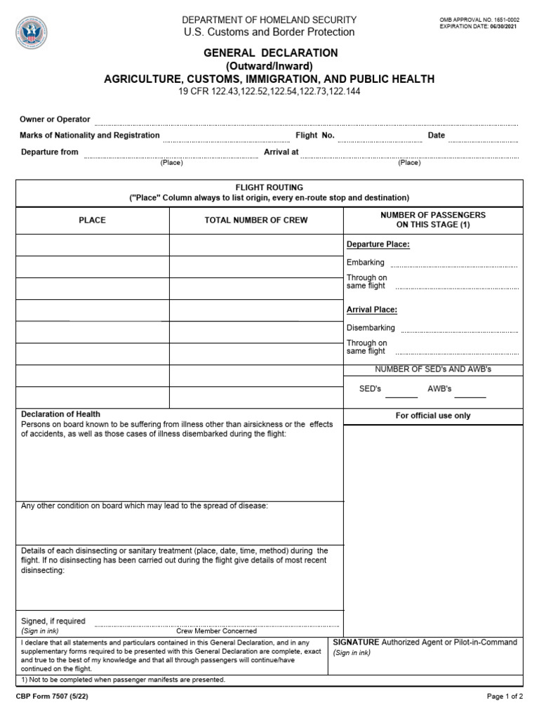 CBP Form 7507 | PDF | U.S. Customs And Border Protection