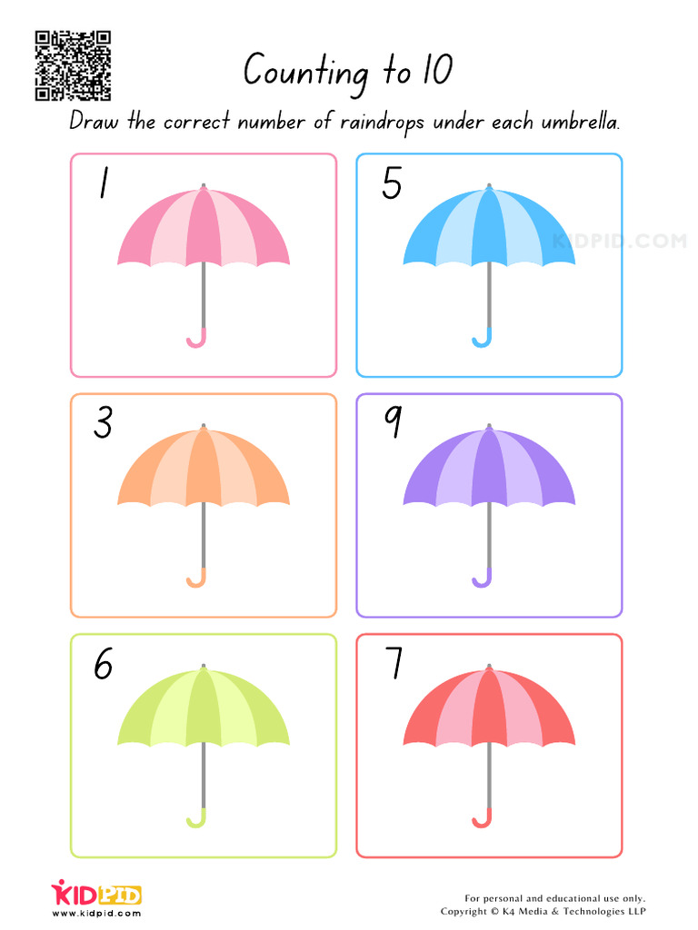Counting Raindrops Math Worksheets For Kids | PDF