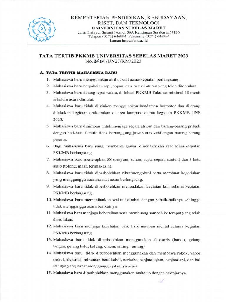 Tata Tertib PKKMB Tahun 2023001 | PDF