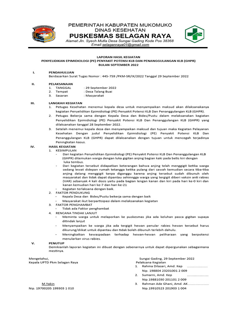 LAPORAN HASIL RABIES 29 Sept 2022 | PDF