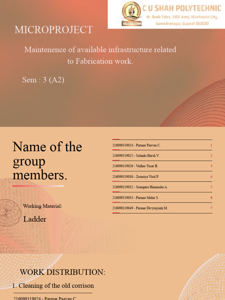 Microproject: Maintenence of Available Infrastructure Related To Fabrication Work. Sem: 3 (A2) | PDF