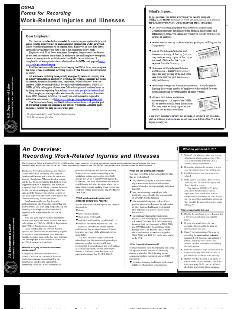 Work-Related Injuries and Illnesses: Osha Forms For Recording | PDF ...