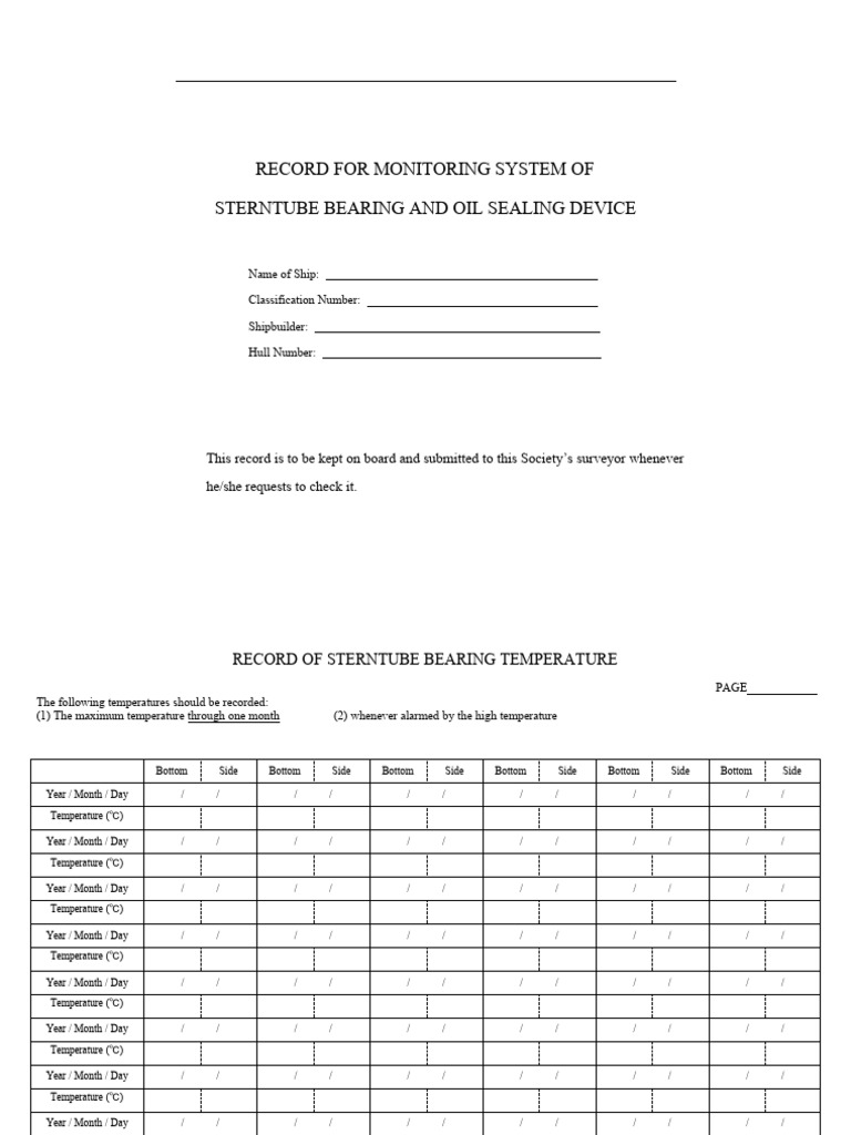 Record For Monitoring System of Sterntube Bearing and Oil Sealing ...