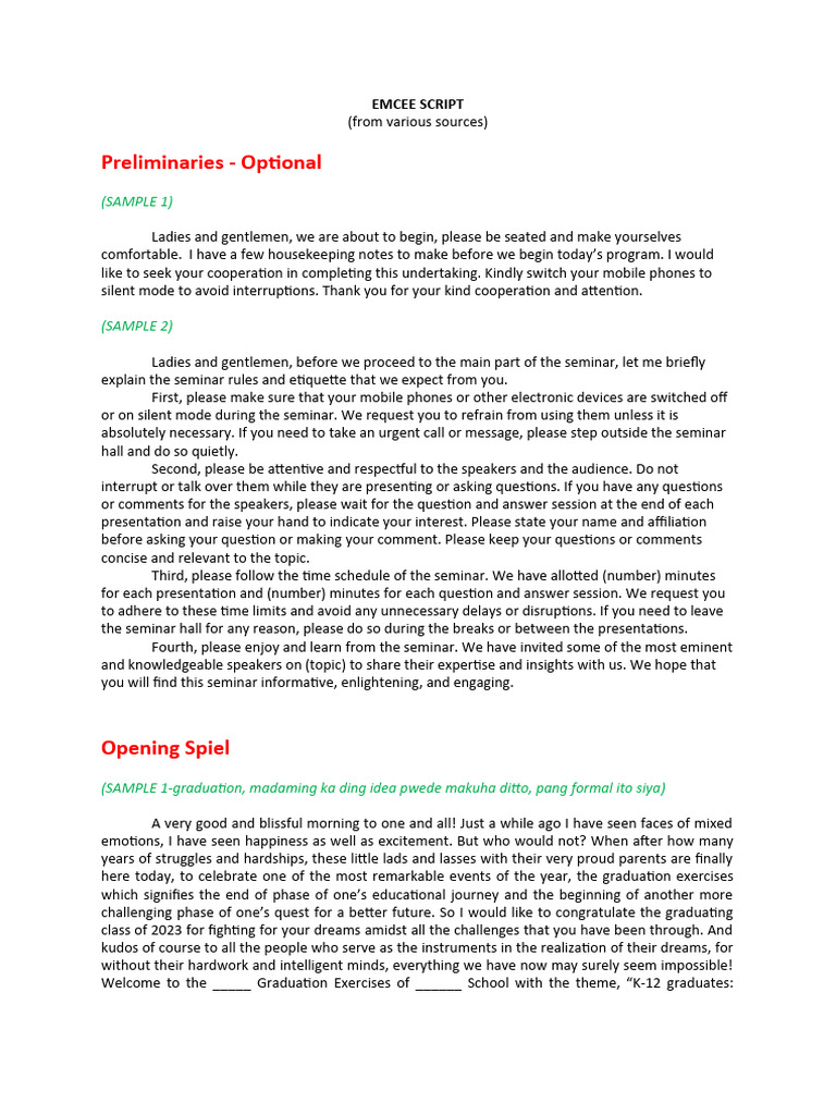 Emcee Script Samples for Seminars | PDF | Prayer | Lord's Prayer