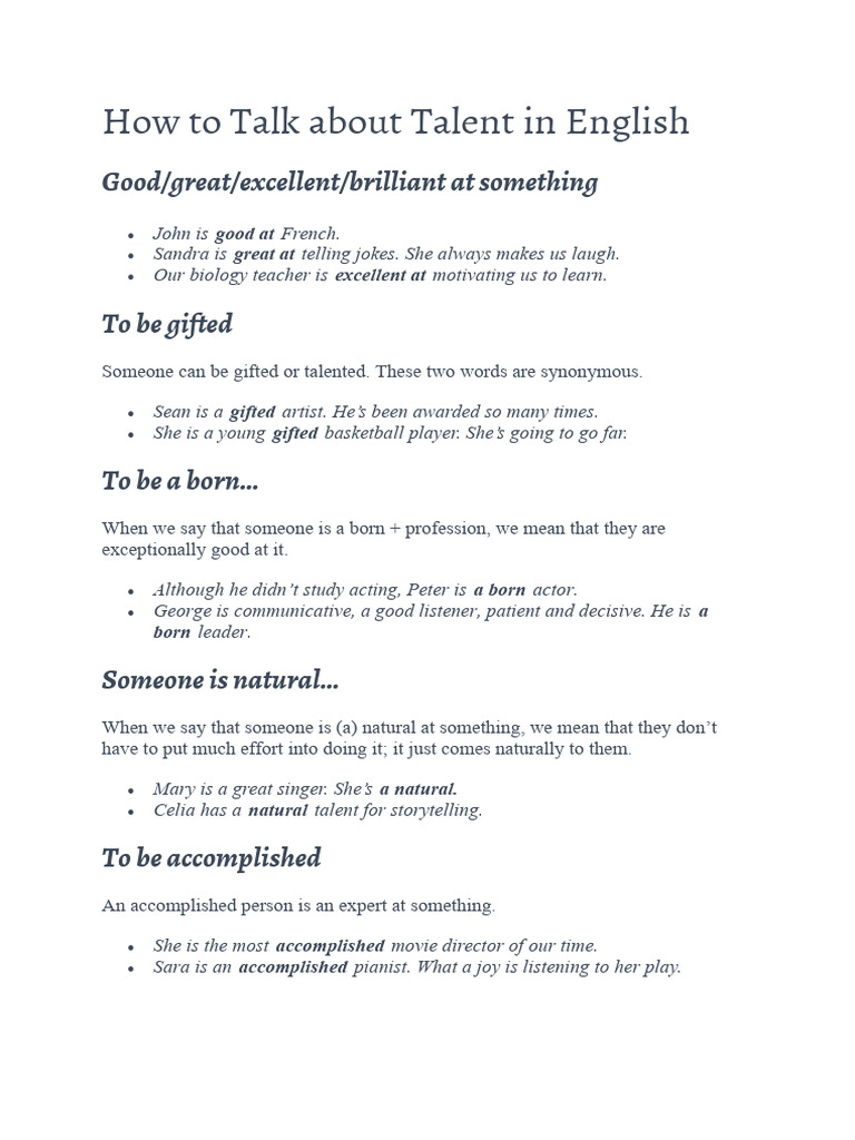 Discussing Talent in English | PDF