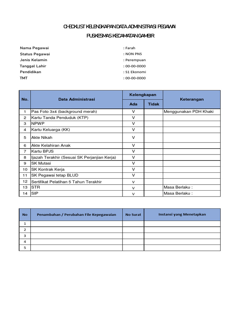 Contoh Data Pegawai Non PNS | PDF