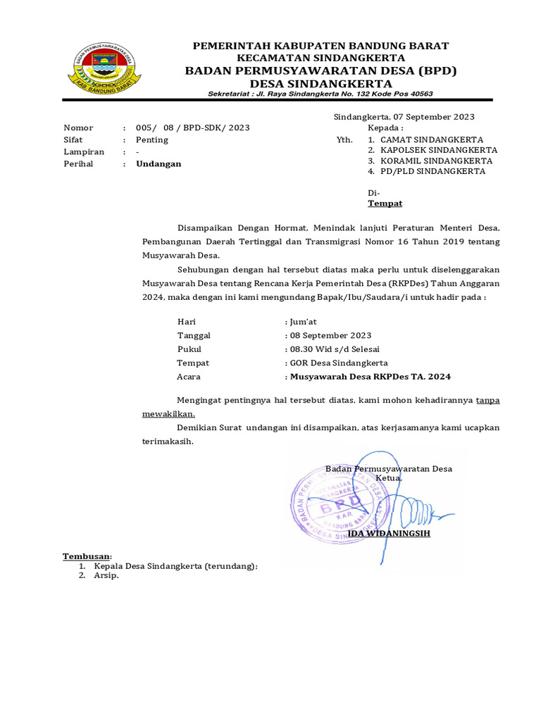 Undangan Musdes RKPDes 2024 | PDF