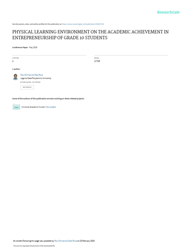 Grade 10 Entrepreneurship Learning Environment | PDF | Learning | Classroom