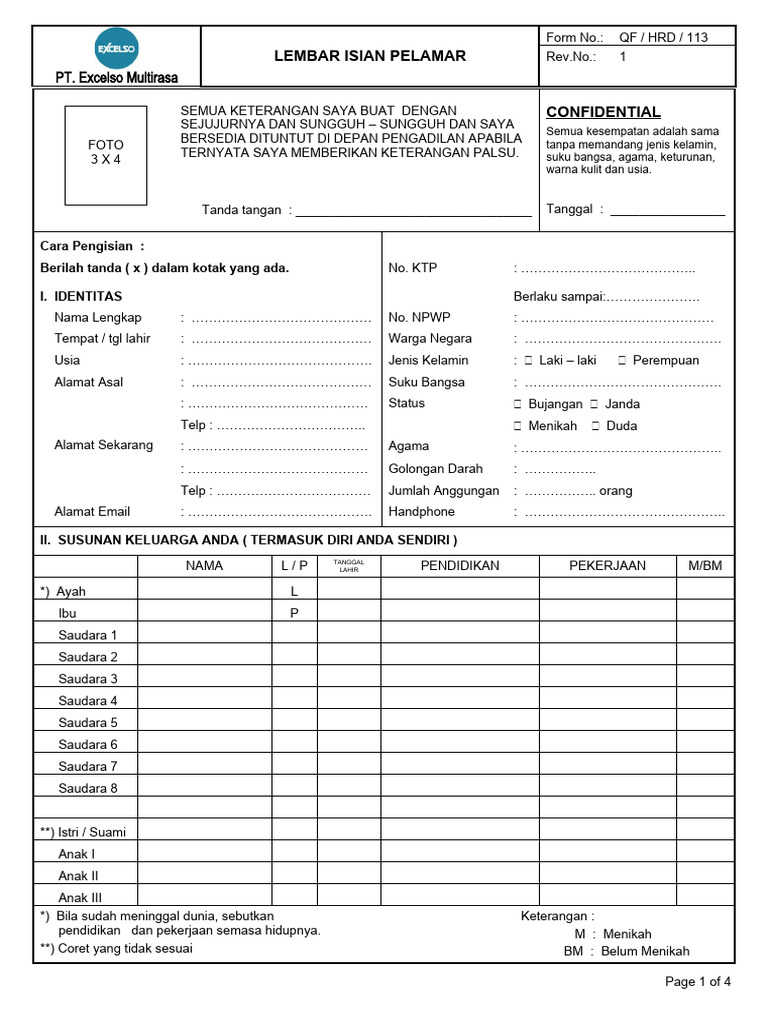 Lembar Isian Pelamar Master | PDF