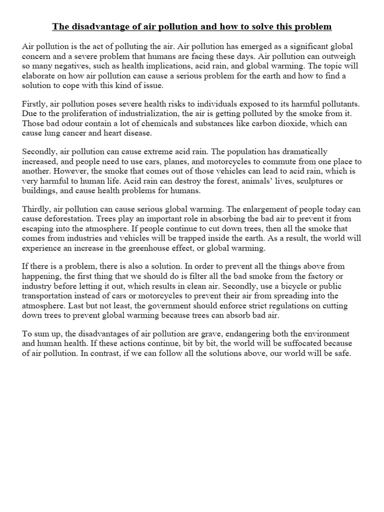 The Disadvantage of Air Pollution and How To Solve This Problem | PDF ...