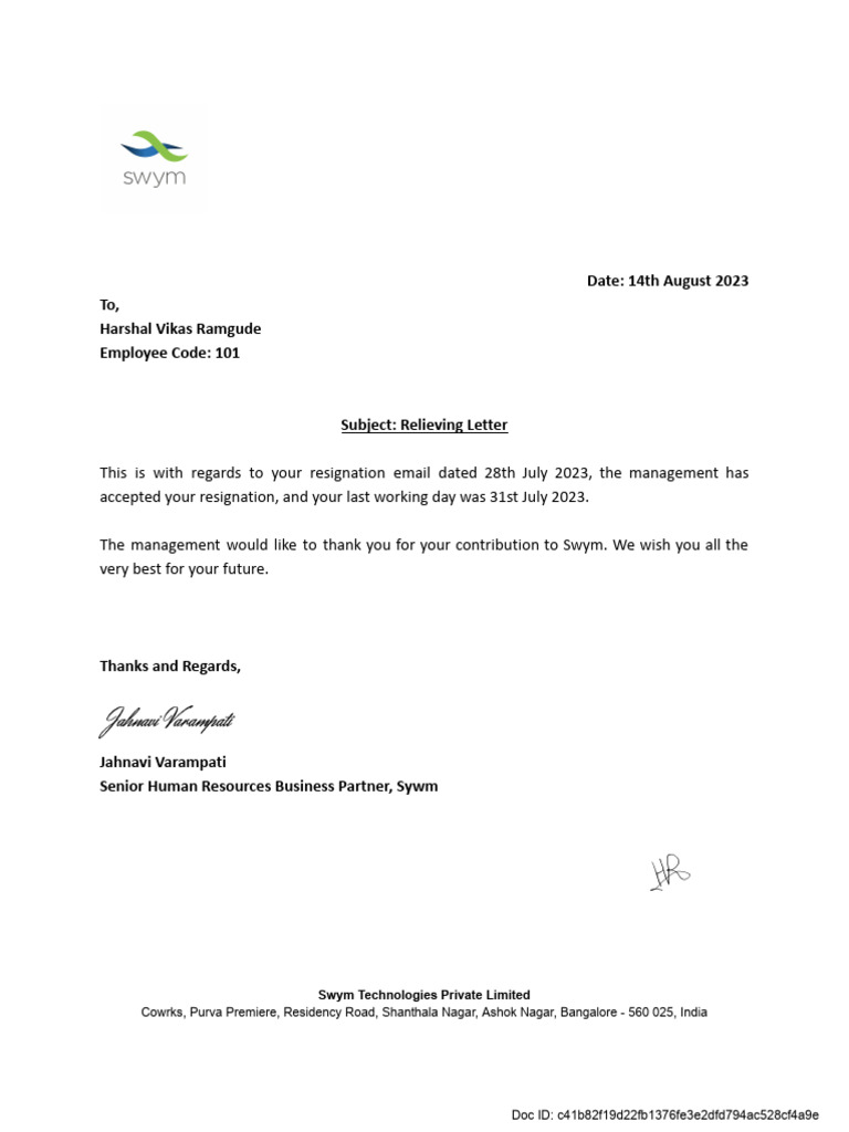 Exit Letters - Harshal Vikas Ramgude | PDF | Computing