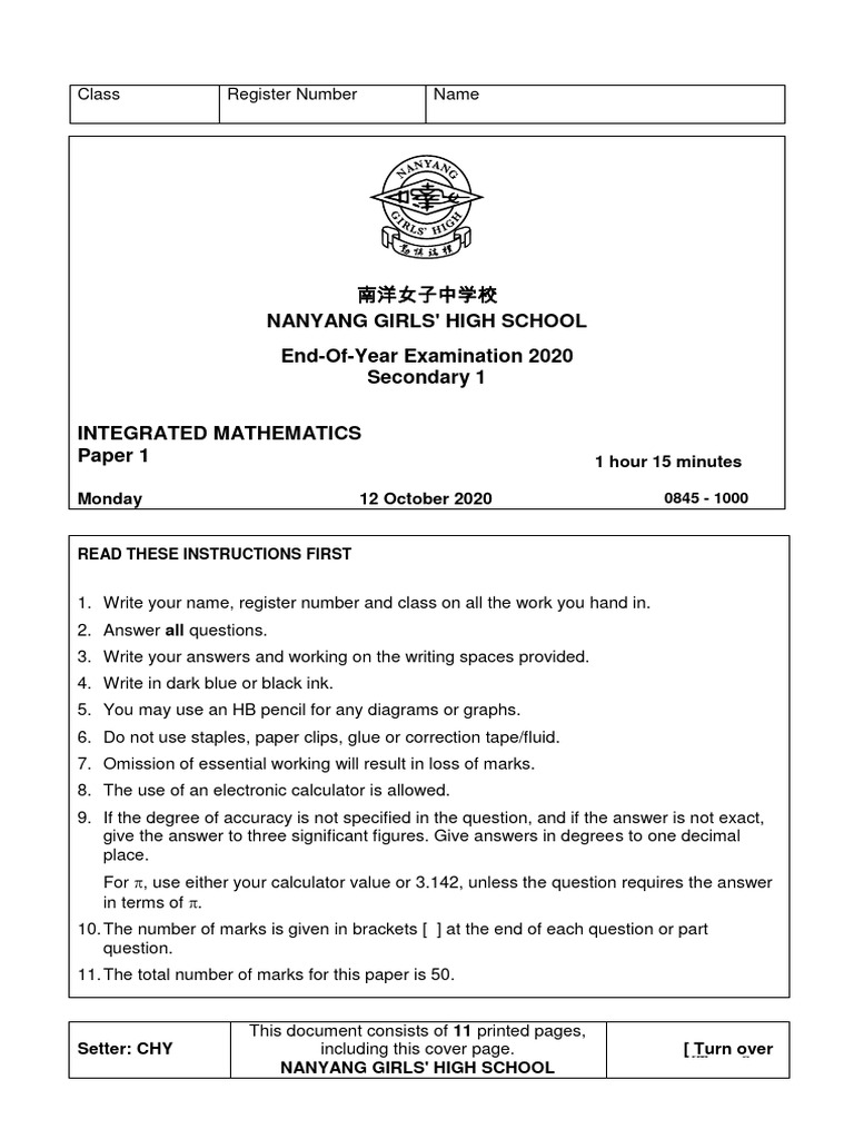 2020-S1EOY-IM P1 With Ans | PDF | Numbers | Arithmetic