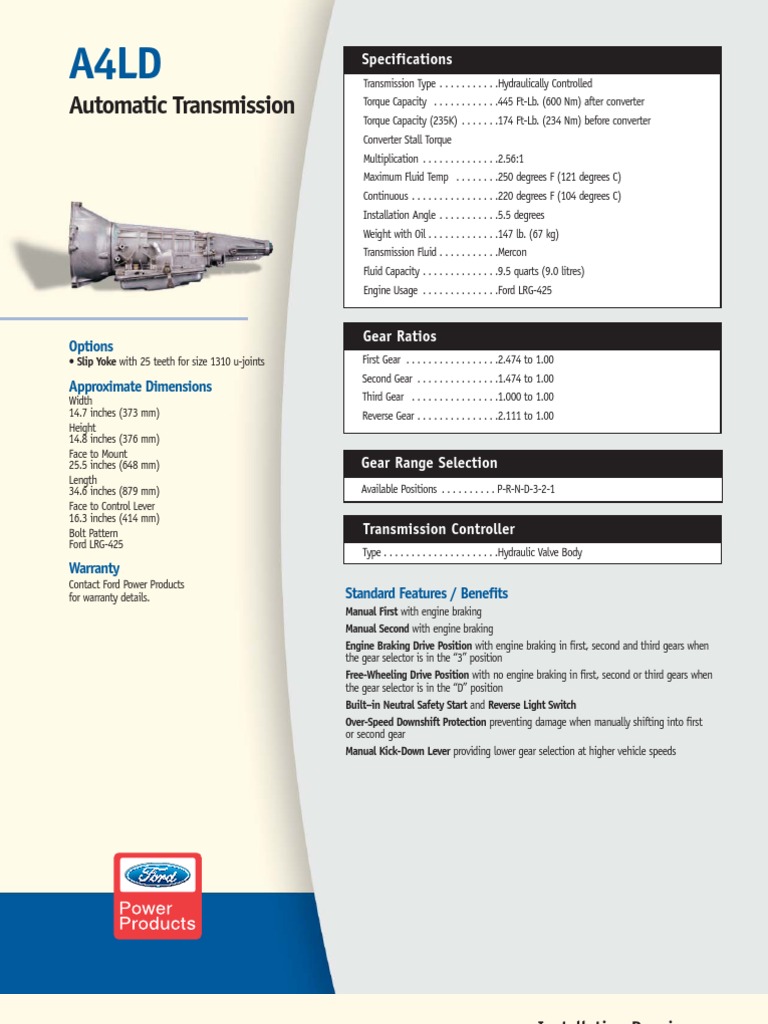 A4LD Trans Spec Sheet Rev | PDF
