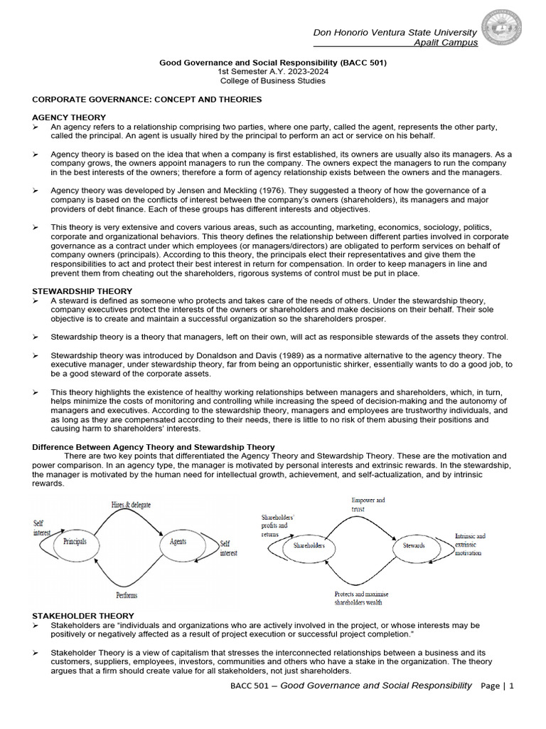 BACC 501 Corporate Governance Concepts and Theories 2 | PDF ...