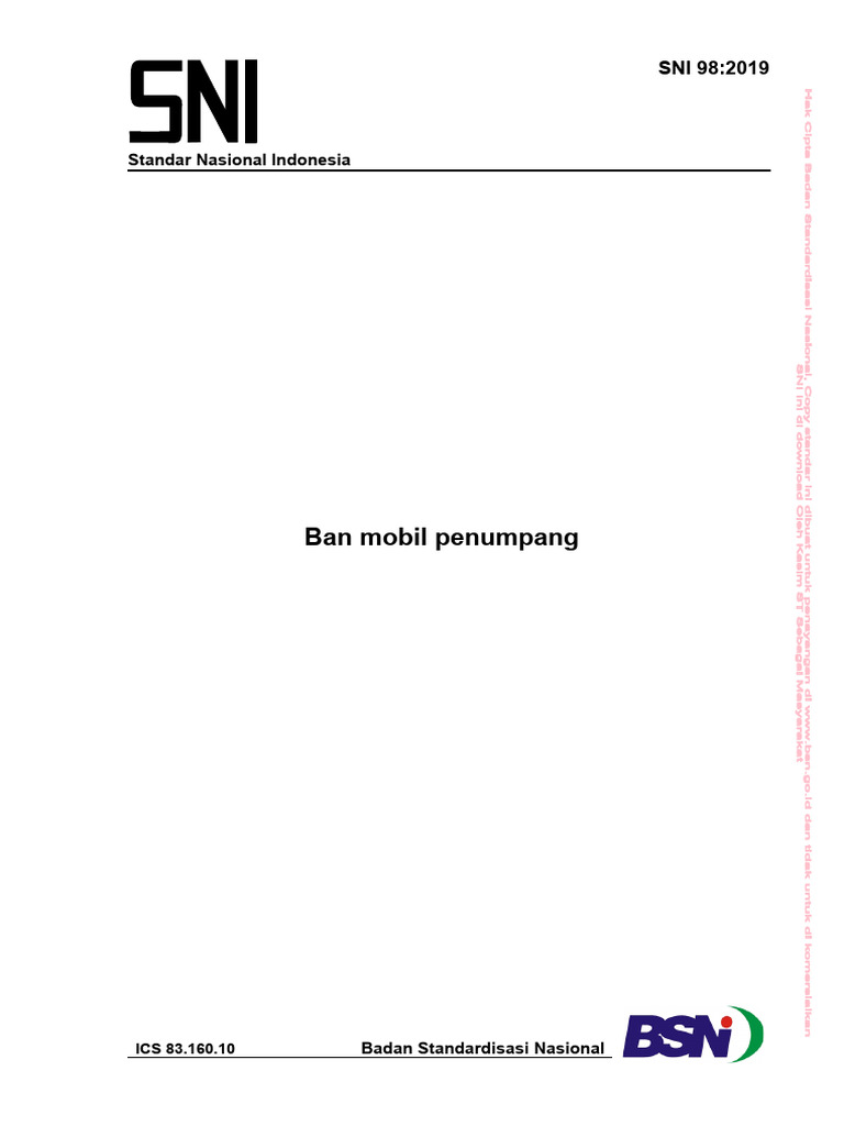 Standar SNI 98:2019 Ban Mobil Penumpang | PDF