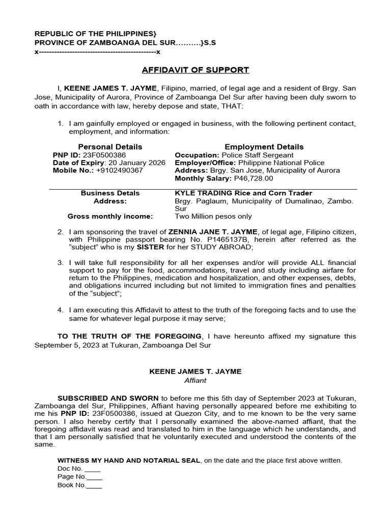 AFFIDAVIT Support (Jayme) | PDF | Affidavit | Government