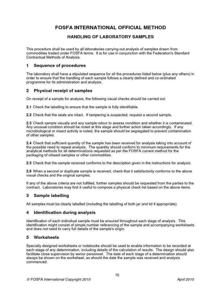 Tp3710-021f Fosfa Handling of Lab Samples | PDF | Titration | Chemistry