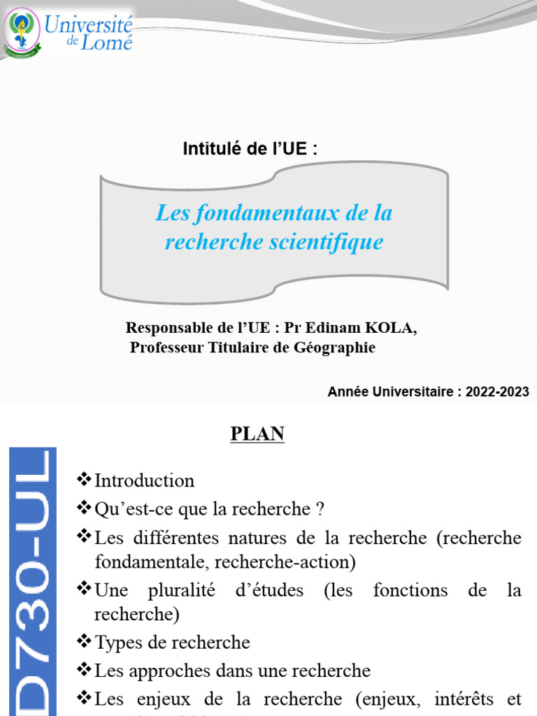 01 - Module 1 - Leçon Introductive Les Fondamentauxde La Recherche ...