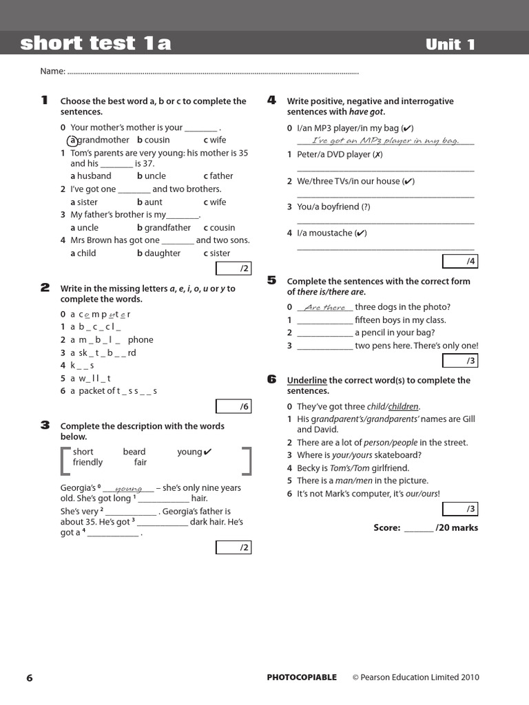 Elementary English Test Workbook | PDF