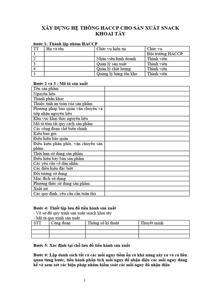 Xây Dựng Hệ Thống Haccp Cho Sản Xuất Snack Khoai t | PDF