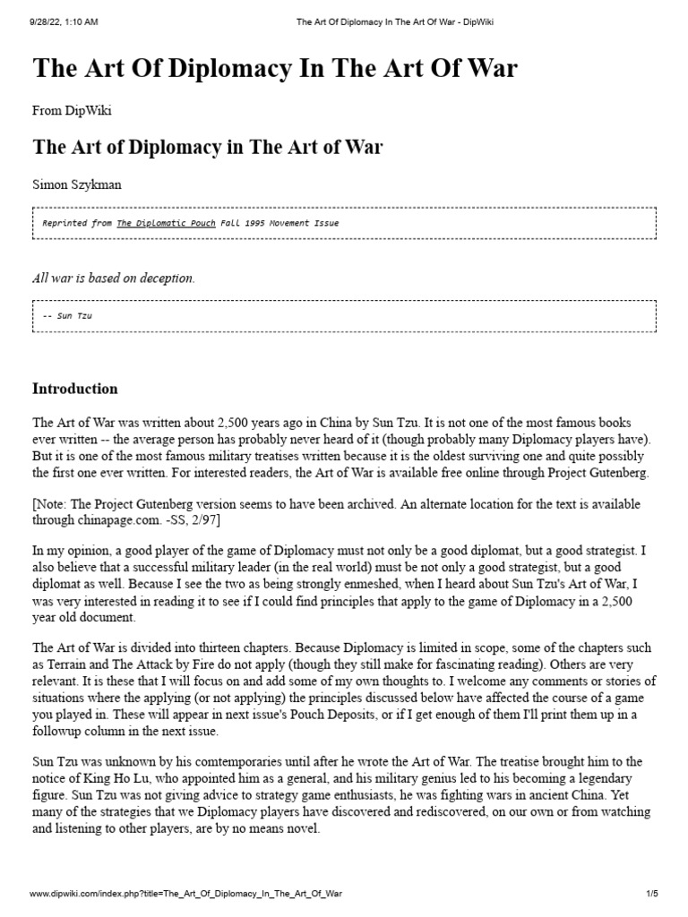 The Art of Diplomacy in The Art of War - DipWiki | PDF | The Art Of War ...