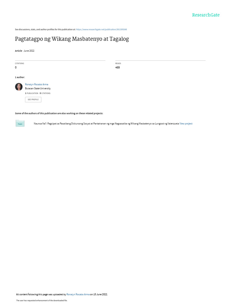 Pagtatagpong Wikang Masbatenyoat Tagalog | PDF