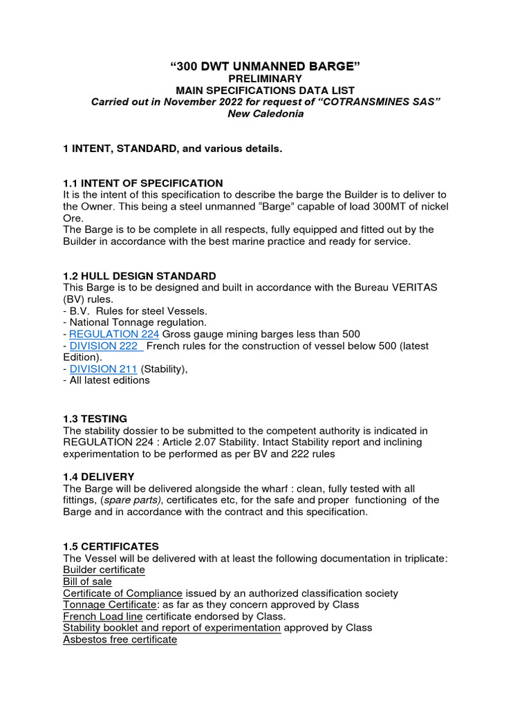 300 DWT UNMANNED BARGE by SNNC | PDF | Hull (Watercraft) | Watercraft