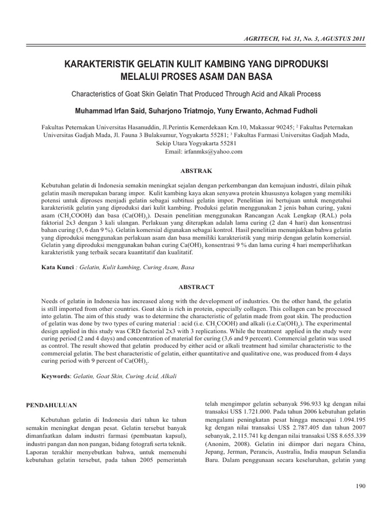 Karakteristik Gelatin Kulit Kambing | PDF
