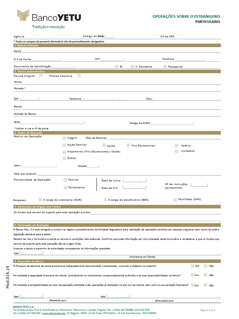 Mod.016.19 - Operações Sobre o Estrangeiro - Particulares - Editavel | PDF
