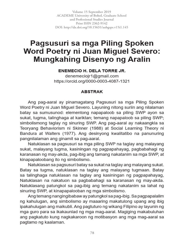 Pagsusuri Sa Mga Piling Spoken Word Poetry Ni Juan | PDF
