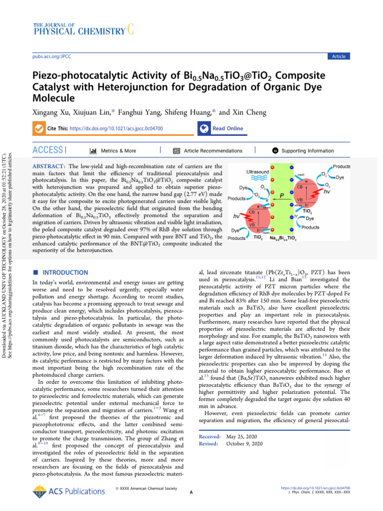 Piezo-Photocatalytic Activity of Bi0.5Na0.5TiO3@TiO2 Composite Catalyst With Heterojunction For ...