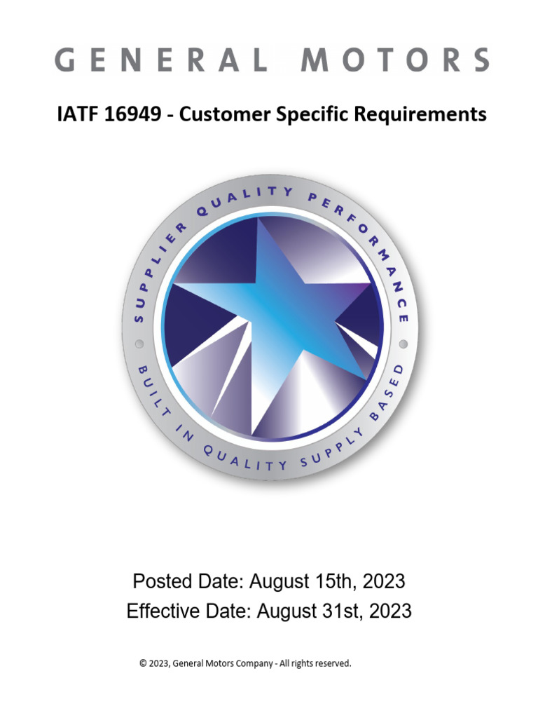IATF 16949 GM CSR Aug 2023 | PDF | Audit | Iso 9000