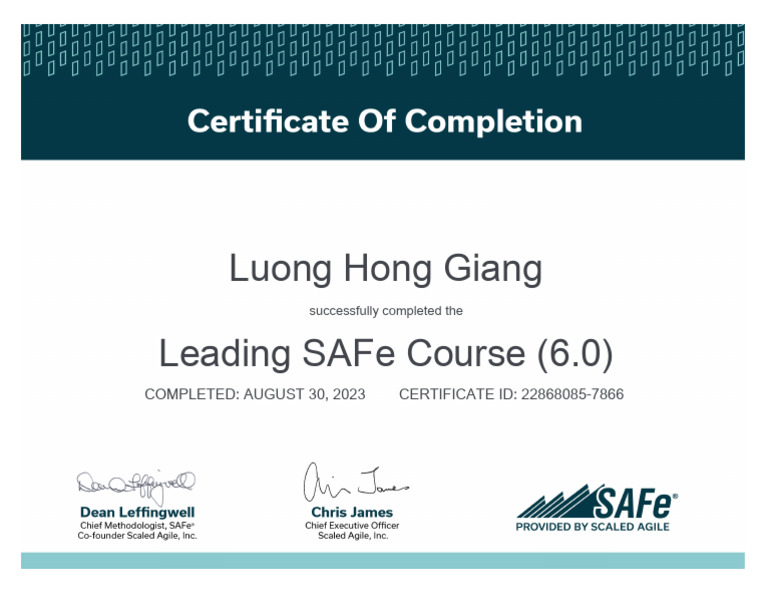 Leading SAFe 6.0 Course Certificate | PDF