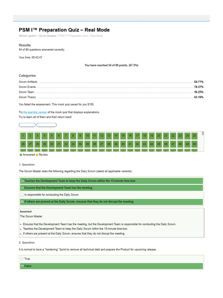 PSM I™ Preparation Quiz - Real Mode - Mikhail Lapshin | PDF | Scrum ...