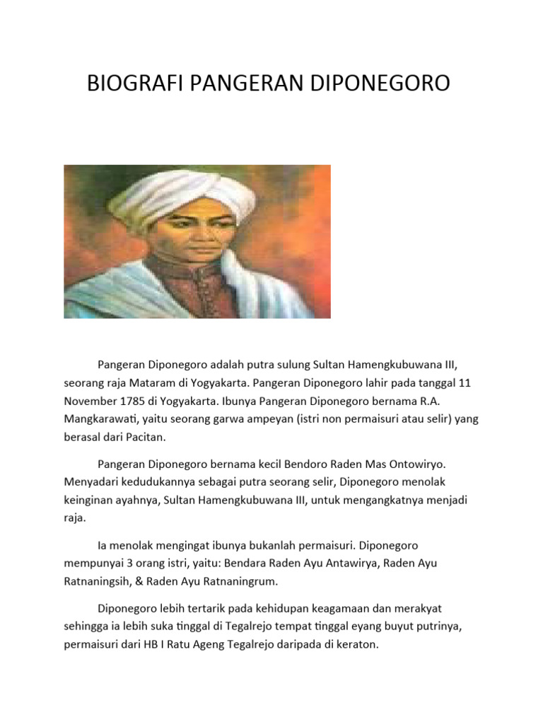 Biografi Pangeran Diponegoro | PDF