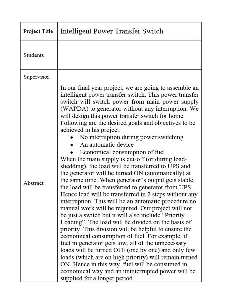 Intelligent Power Transfer Switch Design | PDF