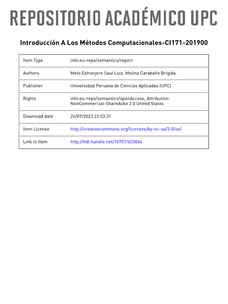 CI171 Introducción A Los Métodos Computacionales 201900 | PDF | Análisis numérico | Matlab