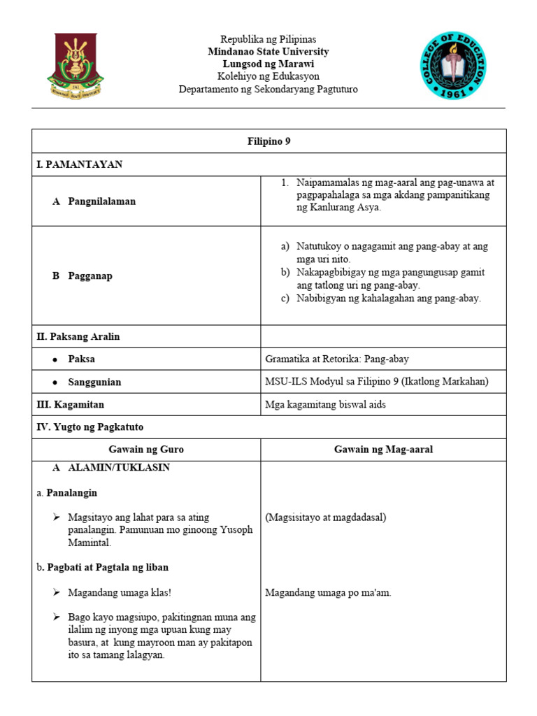 Banghay Aralin (Filipino 9) FINAL DEMO - 2 | PDF
