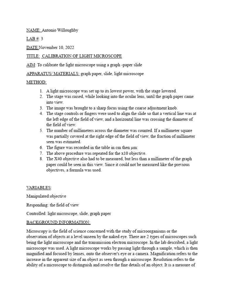 Bio Lab 3 Download Free Pdf Microscope Field Of View