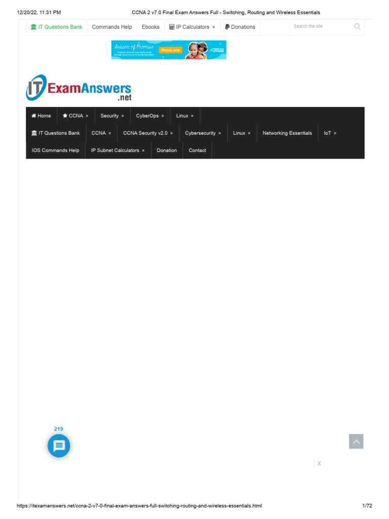CCNA 2 v7.0 Final Exam Answers-1-20 | PDF | Computer Network | Network Switch