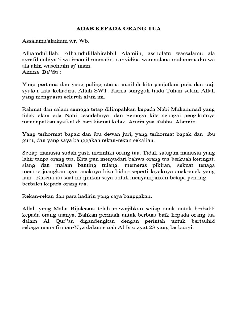 Contoh Teks Pidato Pildacil Berbakti Kepada Orang Tu1 | PDF