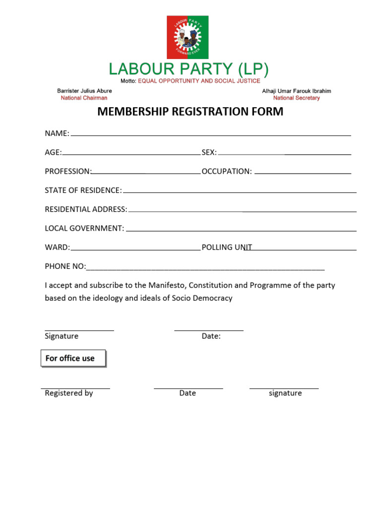 Membership Registration Form Template | PDF
