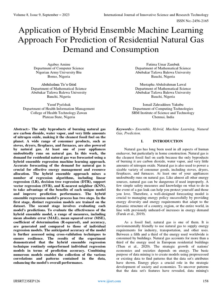 Application of Hybrid Ensemble Machine Learning Approach For Prediction of Residential Natural ...