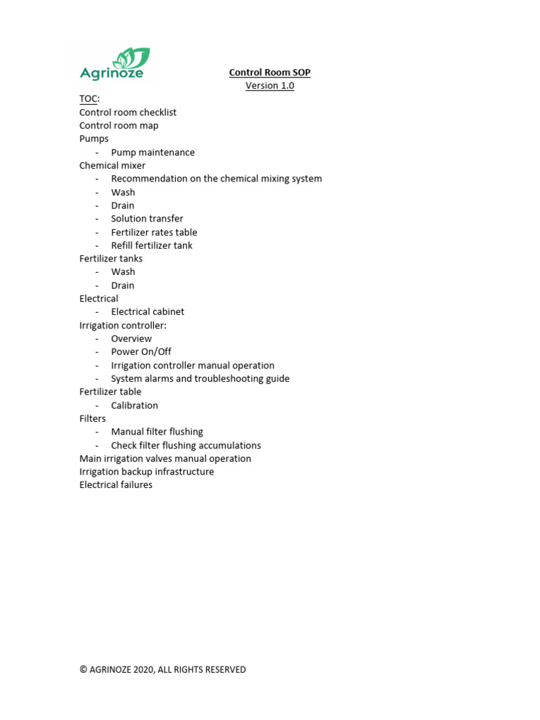 Control Room SOP v1.0 | PDF | Pump | Valve