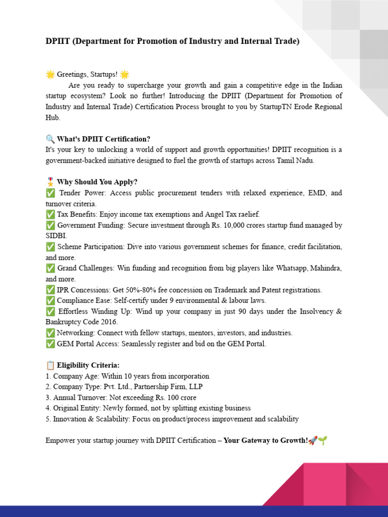 DPIIT Certification for Startups in India | PDF