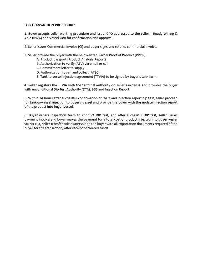Fob Transaction Procedure | PDF | Business | Technology & Engineering