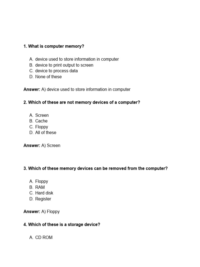 Secondary Memory MCQ | PDF | Computer Data Storage | Random Access Memory