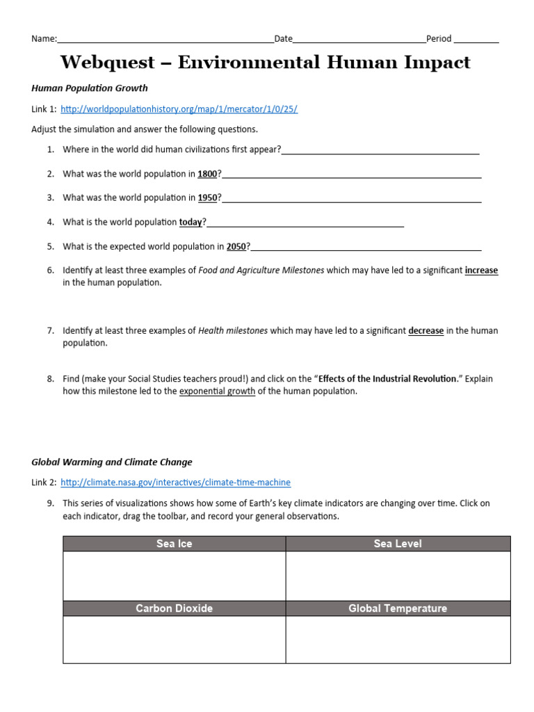 Environmental Human Impact Webquest | PDF | Climate Change | Climate