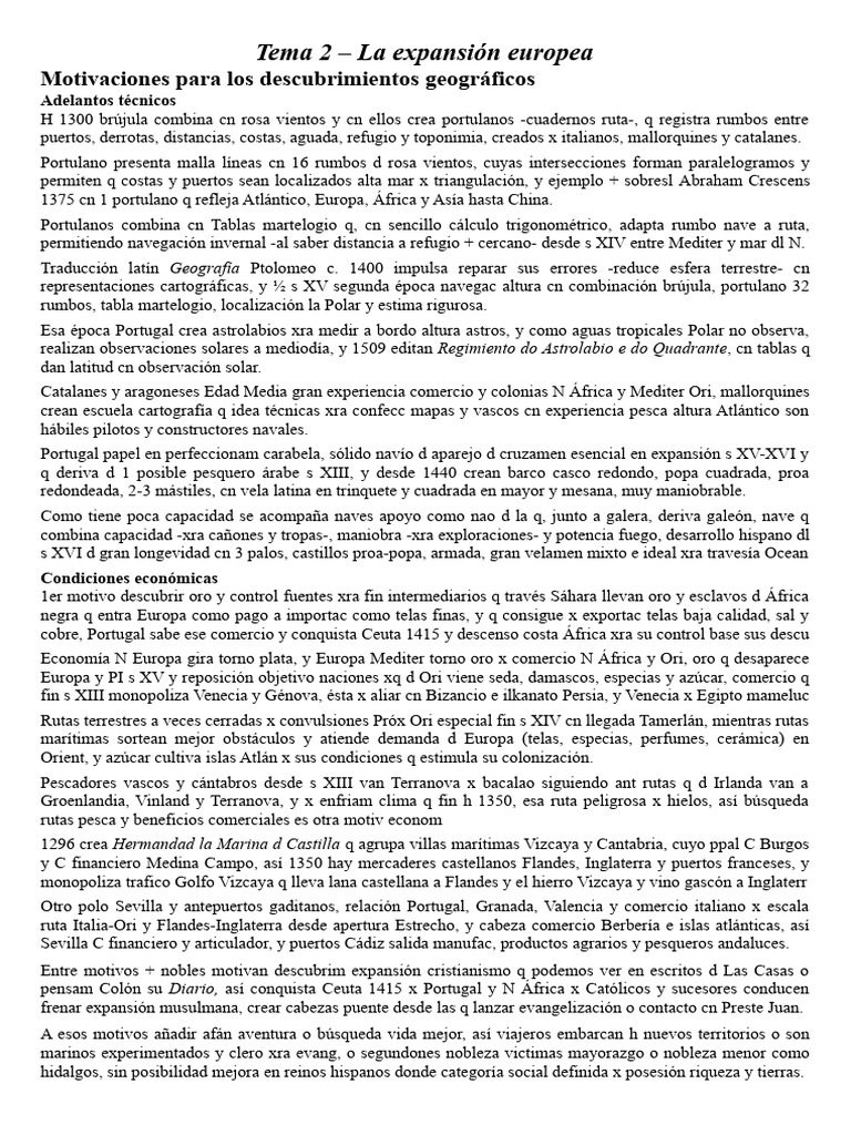 Tema 2 – La expansión europea | PDF | Cristobal colon