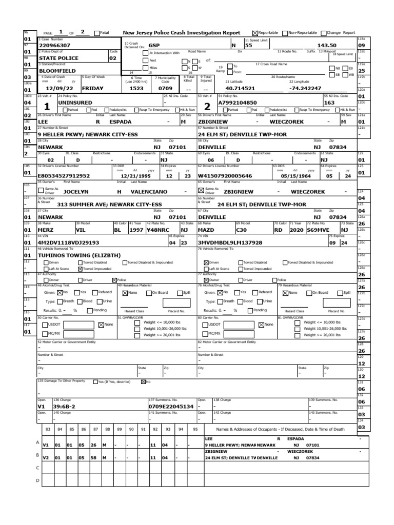 New Jersey Police Crash Investigation Report: 18 Speed Limit | PDF